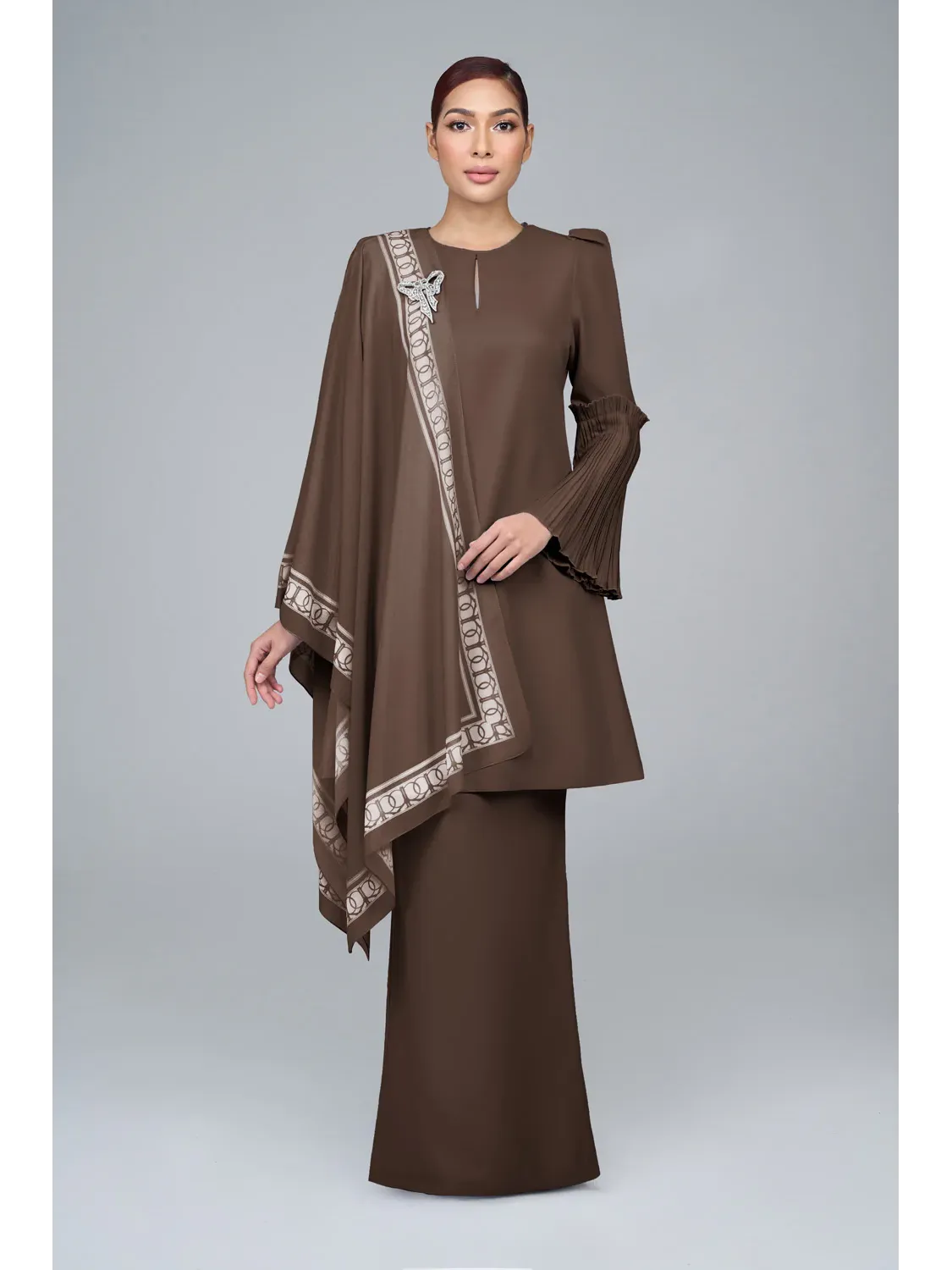 Rizman Ruzaini Basic Baju Kurung Pahang Pleated Dark Brown - Brown - M ...