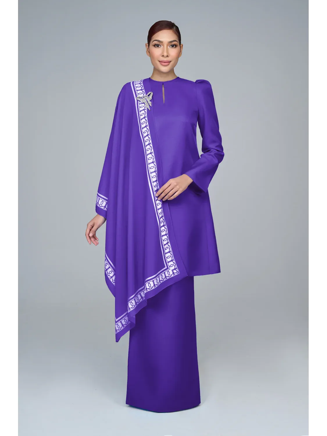 Rizman Ruzaini Basic Baju Kurung Pahang Purple With Shawl - Purple - S ...