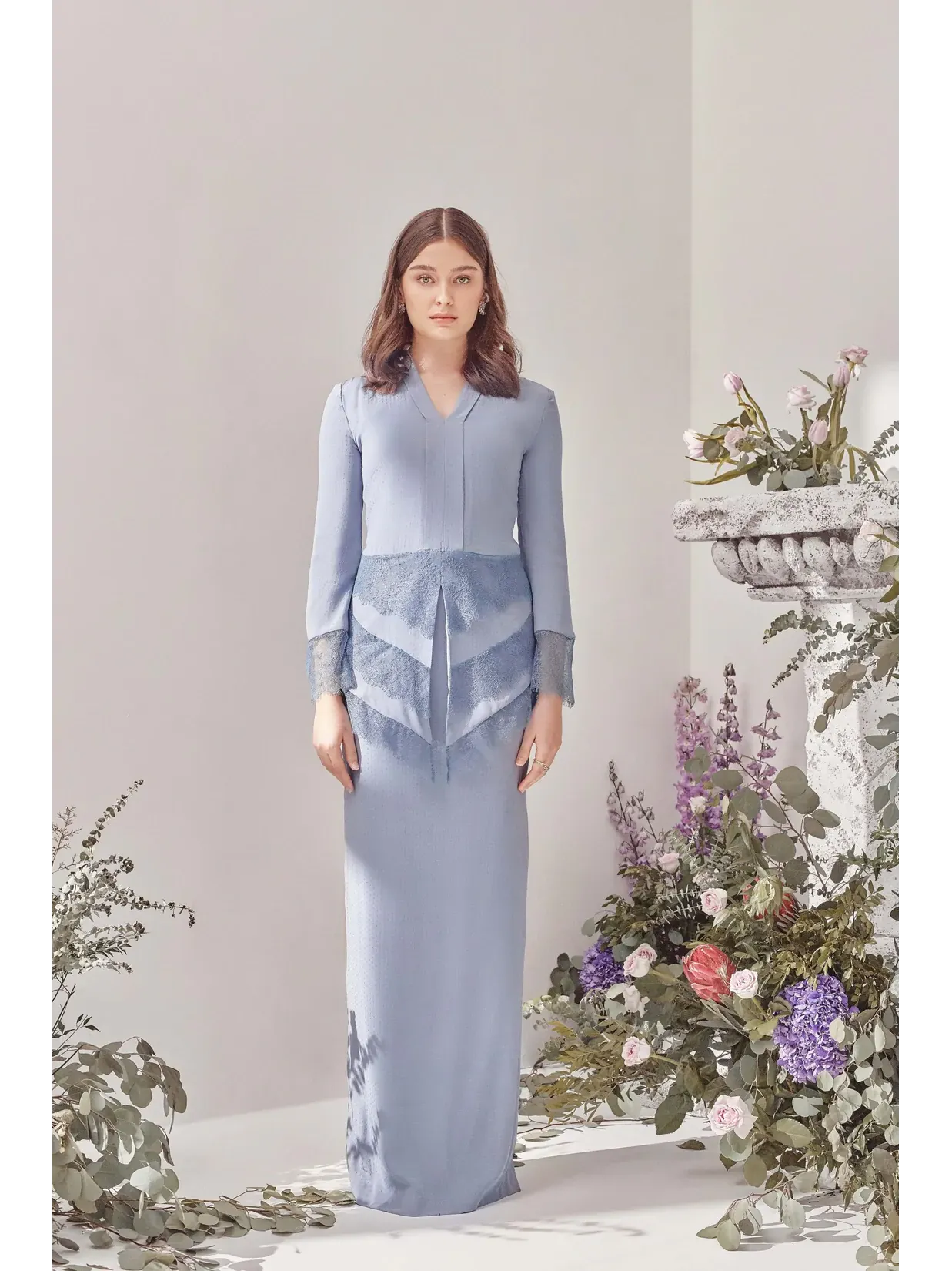 Teh Firdaus Iris Baju Kurung Kebaya Dusty Blue - XL - Blue | We Rent ...