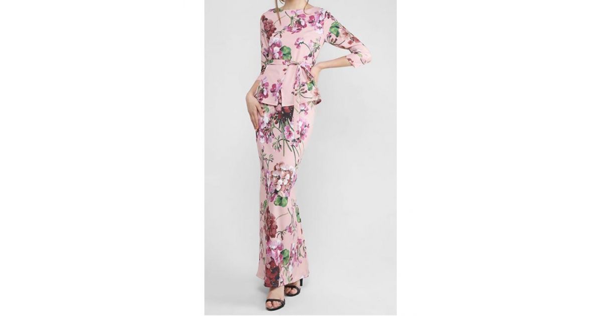 Locka Floral Peplum Kurung In Peach With Belt - Orange - M | We Rent ...