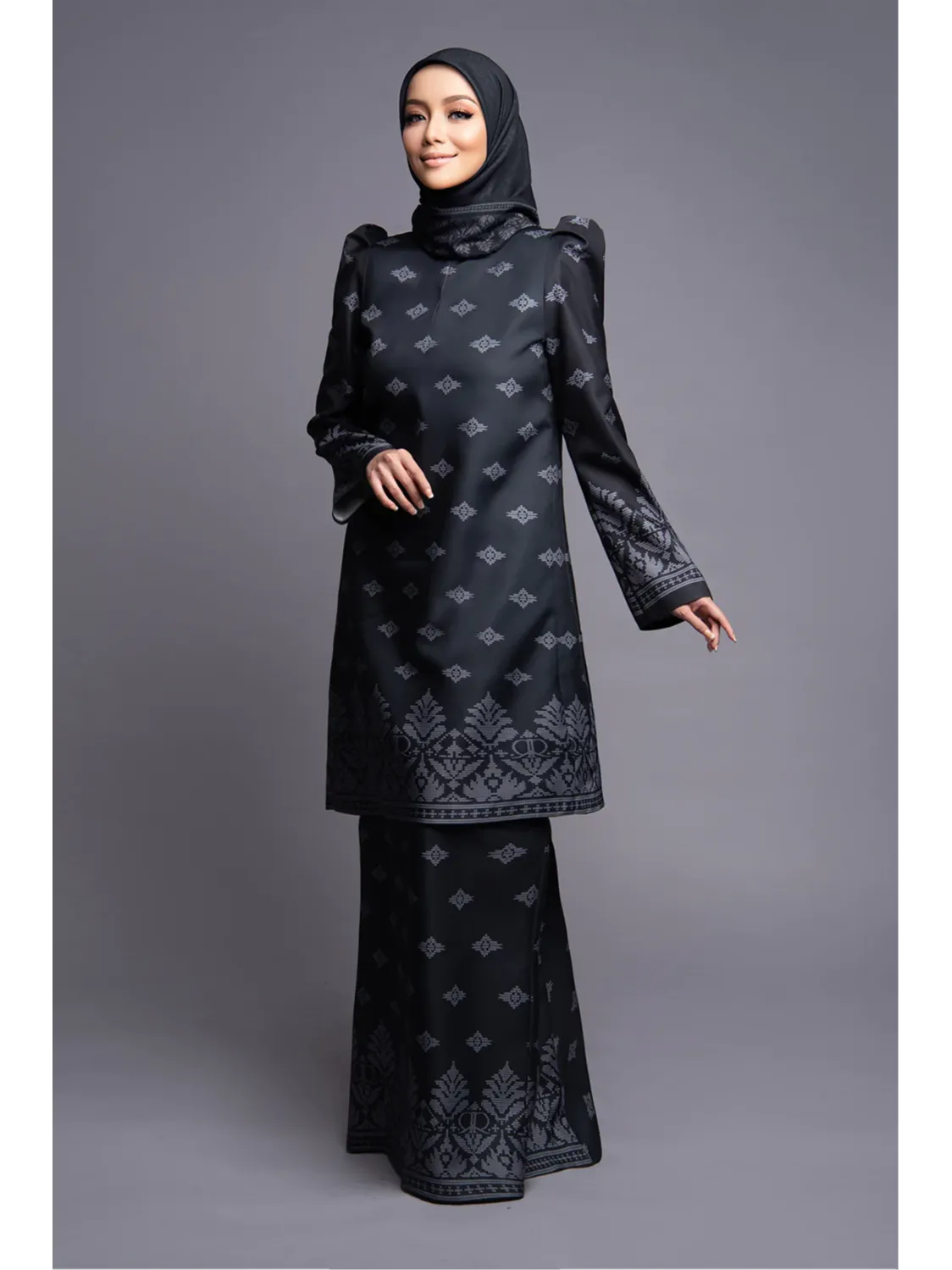 Rizman Ruzaini Mira Printed Songket Baju Kurung Silver Black - Black ...